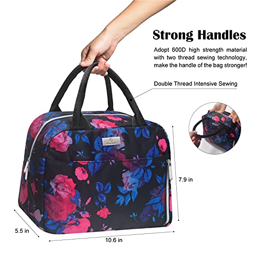 Lunch Bags For Women,Insulated Lunch Box Tote Bag Lunch Organizer Lunch Holder For Men/Beach/Party/Boating/Office/Fishing/Picnic (Black Rose)