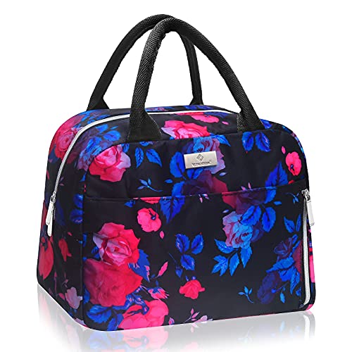 Lunch Bags For Women,Insulated Lunch Box Tote Bag Lunch Organizer Lunch Holder For Men/Beach/Party/Boating/Office/Fishing/Picnic (Black Rose)