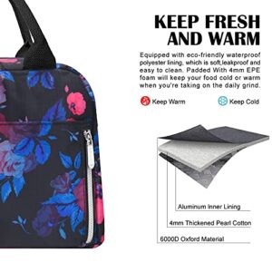 Lunch Bags For Women,Insulated Lunch Box Tote Bag Lunch Organizer Lunch Holder For Men/Beach/Party/Boating/Office/Fishing/Picnic (Black Rose)