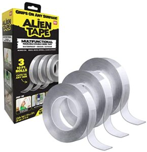 alientape nano double sided tape, multipurpose removable adhesive transparent grip mounting tape washable strong sticky heavy duty for carpet photo frame poster décor as seen on tv