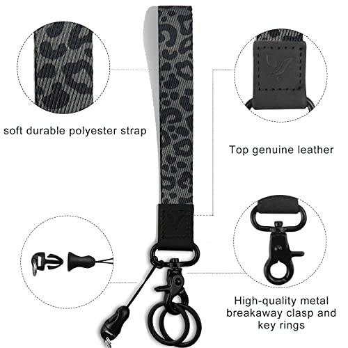 Yiflin Cute Wrist Lanyard for Keys, Keychain, Wallet, Id Holder, Cell Phone, Wristlet Lanyard Key Chain Holder（Black Leopard）