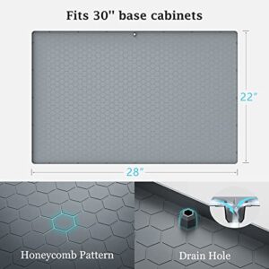 Under Sink Mat, 28'' x 22'' Silicone Under Sink Liner, Waterproof Shelf Liner with Drain Hole, Kitchen Bathroom Cabinet Mats (Grey)