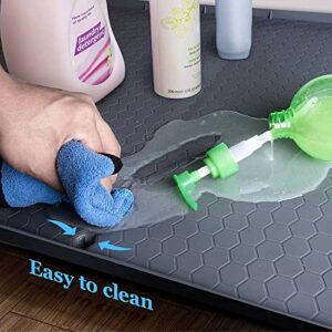 Under Sink Mat, 28'' x 22'' Silicone Under Sink Liner, Waterproof Shelf Liner with Drain Hole, Kitchen Bathroom Cabinet Mats (Grey)