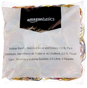 amazon basics assorted size and color rubber bands, 0.5 lb.