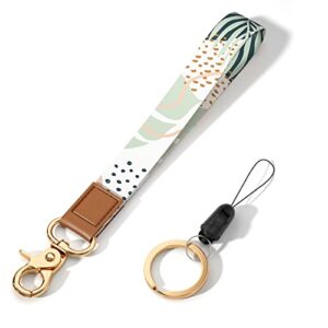 hsxnam wrist lanyard key chain, cute wristlet strap keychain holder for women men keys id badges phone airpods, green boho