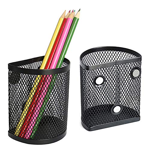 LUCYCAZ Magnetic Pencil Holder - Locker Accessories, 2 Pack Magnetic Pen Holder for Refrigerator for Home School and Office, Black