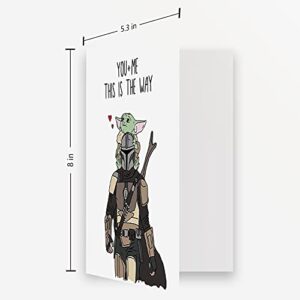 Funny Baby Yoda Card, Adorable Yoda Valentine’s Day Card for Husband or Wife, Star Wars Fan Mandalorian Theme Card for Spouse Ex, You + Me This Is The Way Card for Boyfriend or Girlfriend