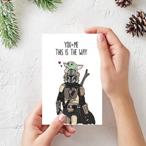 Funny Baby Yoda Card, Adorable Yoda Valentine’s Day Card for Husband or Wife, Star Wars Fan Mandalorian Theme Card for Spouse Ex, You + Me This Is The Way Card for Boyfriend or Girlfriend