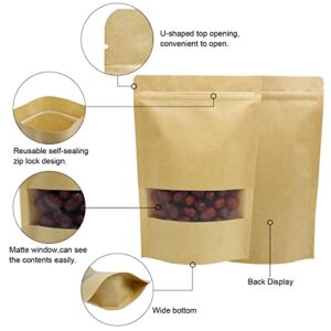 Blisstime Stand Up Pouch Bags, 50 Pack Kraft Pouch with Tear Notch and Matte Window, Heat sealable Zip Lock Food Storage Bag (3.5" X 5.5")