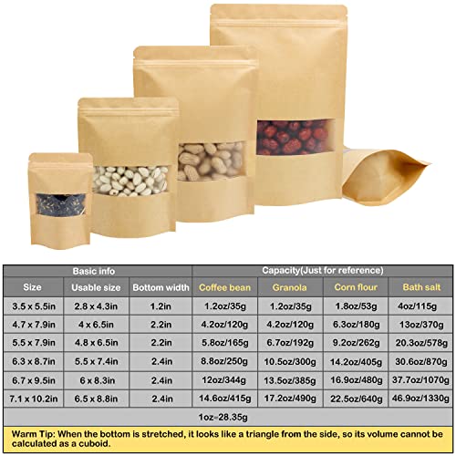 Blisstime Stand Up Pouch Bags, 50 Pack Kraft Pouch with Tear Notch and Matte Window, Heat sealable Zip Lock Food Storage Bag (3.5" X 5.5")