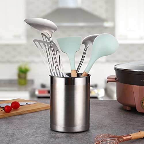 KSENDALO Steel Holder Utensil Crock 6.5inch Tall,Utility Sturdy Heavy Large Utensils Holder Stainless Silverware Holder for Kitchen Home and Office