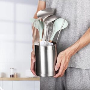 KSENDALO Steel Holder Utensil Crock 6.5inch Tall,Utility Sturdy Heavy Large Utensils Holder Stainless Silverware Holder for Kitchen Home and Office