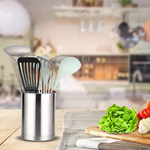 KSENDALO Steel Holder Utensil Crock 6.5inch Tall,Utility Sturdy Heavy Large Utensils Holder Stainless Silverware Holder for Kitchen Home and Office