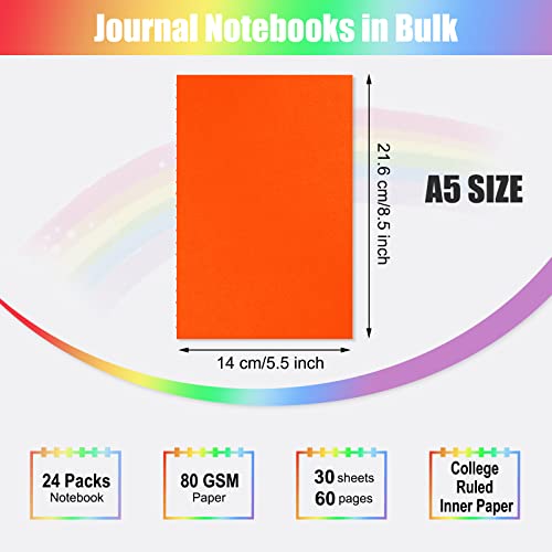 EOOUT 24pcs Colored Journal Notebooks Bulk, 5.5" X 8.5" Ruled Lined Journal, Soft Cover, 60Pages, for Gifts, Kids, Office, School Supplies