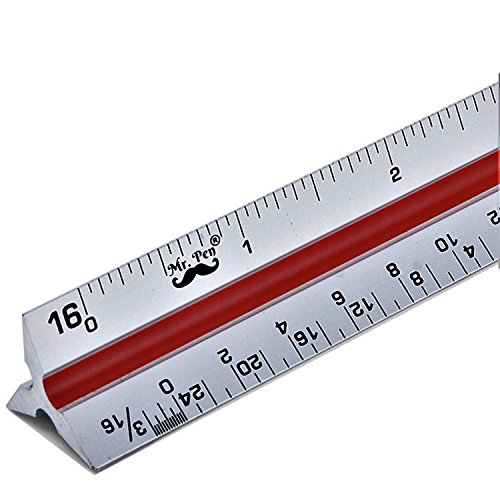 Mr. Pen Triangular, Architectural, Aluminum Scale Ruler for Blueprint, Drafting, Color-Coded, 12 Inches