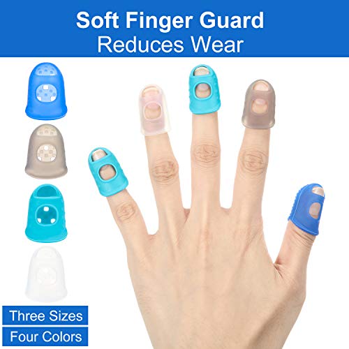 24 Pieces Rubber Fingers Tips Guard with 3 Sizes (S/M/L) Finger Protector Covers Caps for Paperwork, Cutting, Wax Carving, Guitar Playing and Office Supplies Tasks