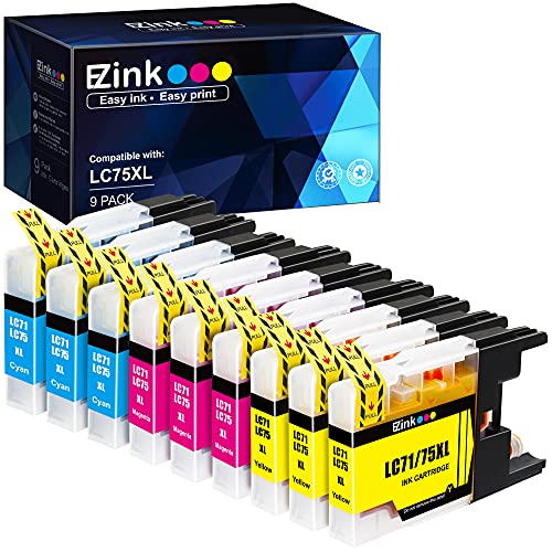 E-Z Ink (TM) Compatible Ink Cartridge Replacement for Brother LC75 LC71 LC79 XL LC-75 LC LC-71 Compatible with MFC-J6510DW MFC-J6710DW MFC-J6910DW MFC-J280W (3 Cyan, 3 Magenta, 3 Yellow) 9 Pack