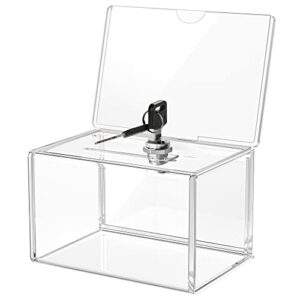 maxgear acrylic donation box with lock and sign holder, clear ballot box donation boxes for fundraising (6.25″ x 4.5″ x 4″) with lock – clear