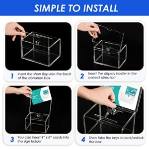 MaxGear Acrylic Donation Box with Lock and Sign Holder, Clear Ballot Box Donation Boxes for Fundraising (6.25" x 4.5" x 4") with Lock - Clear