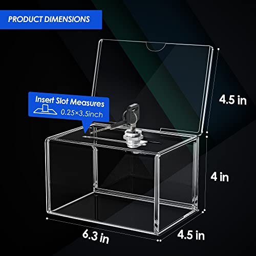 MaxGear Acrylic Donation Box with Lock and Sign Holder, Clear Ballot Box Donation Boxes for Fundraising (6.25" x 4.5" x 4") with Lock - Clear