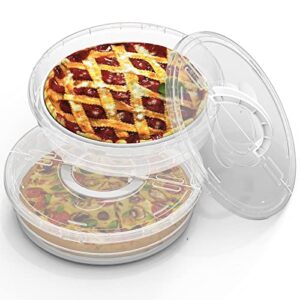 12inch 2 pack food storage container with lid and handle, reusable 2 compartments pizza slice storage container, round pie carrier leftover pizza keeper for food cake cheesecake tortilla pastry