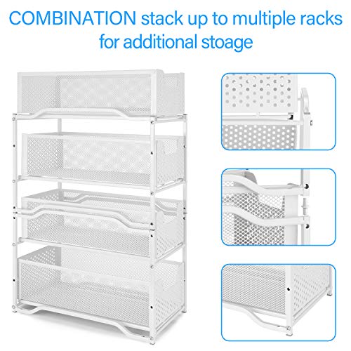 Simple Trending 2 Pack Stackable 2-Tier Under Sink Cabinet Organizer with Sliding Storage Drawer, White