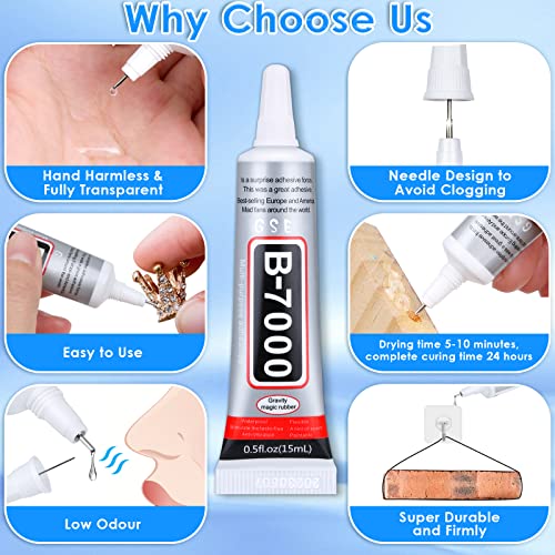 B7000 Jewelry Rhinestones Glue, Cludoo 5PCS B-7000 Clear Super Glue Transparent Industrial Adhesive for Phone Repair Jewelery Making Crafts Gem Fabric Metal Nail Art Stone Wood Glass Bead