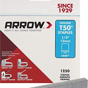 Arrow 508 Heavy Duty T50 1/2-Inch Staples for Upholstery, Construction, Furniture, Crafts, 1250-Pack