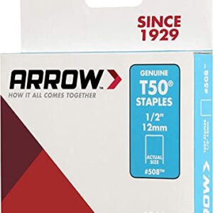 Arrow 508 Heavy Duty T50 1/2-Inch Staples for Upholstery, Construction, Furniture, Crafts, 1250-Pack