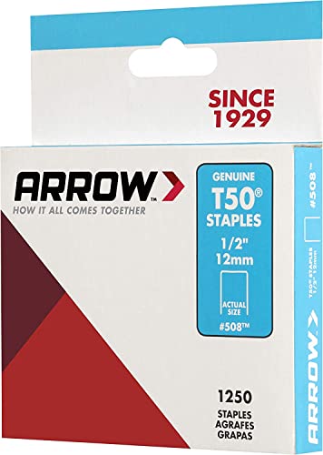 Arrow 508 Heavy Duty T50 1/2-Inch Staples for Upholstery, Construction, Furniture, Crafts, 1250-Pack