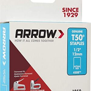 Arrow 508 Heavy Duty T50 1/2-Inch Staples for Upholstery, Construction, Furniture, Crafts, 1250-Pack