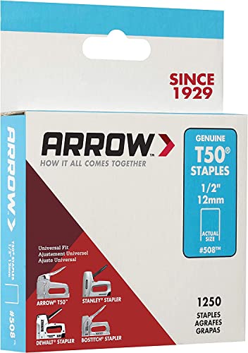 Arrow 508 Heavy Duty T50 1/2-Inch Staples for Upholstery, Construction, Furniture, Crafts, 1250-Pack