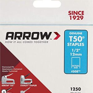 Arrow 508 Heavy Duty T50 1/2-Inch Staples for Upholstery, Construction, Furniture, Crafts, 1250-Pack