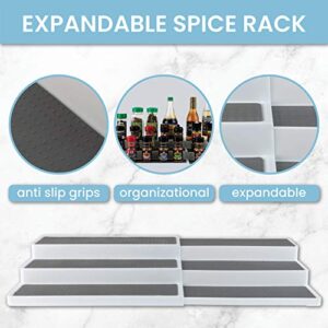 Homeries Expandable 3-Tier Spice Rack Modern Design Waterproof and Non Skid Shelf Kitchen Organizer for Pantry Cabinet or Countertop Use (1 Pack, 3 Tier Expandable)