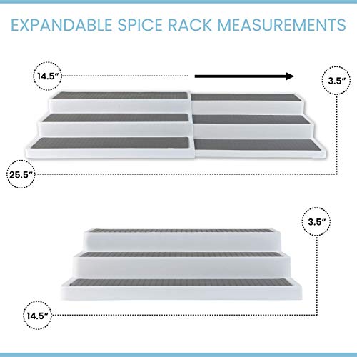 Homeries Expandable 3-Tier Spice Rack Modern Design Waterproof and Non Skid Shelf Kitchen Organizer for Pantry Cabinet or Countertop Use (1 Pack, 3 Tier Expandable)