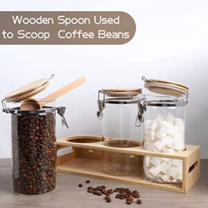 Liengoron 3PCS Glass Coffee Containers with Shelf 3x54oz Glass Coffee Bean Storage Container with Airtight Locking Clamp Lid Spoons Coffee Canister Set Jars for Kitchen Food Storage Coffee Tea Sugar