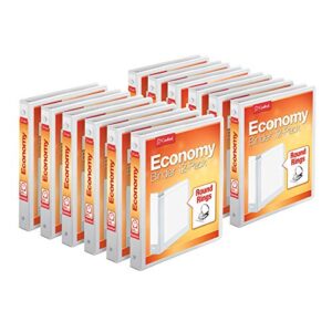 cardinal economy 3-ring binders, 1″, round rings, holds 225 sheets, clearvue presentation view, non-stick, white, carton of 12 (90621)