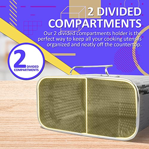 Thelivingstar Kitchen Utensils Drying Rack Stainless Steel Flatware Silverware Caddie Holder Basket Organizer with Hook (Medium-2 Compartments)