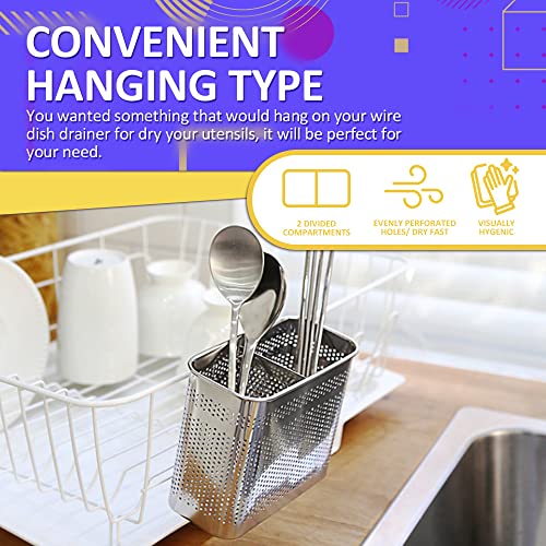 Thelivingstar Kitchen Utensils Drying Rack Stainless Steel Flatware Silverware Caddie Holder Basket Organizer with Hook (Medium-2 Compartments)