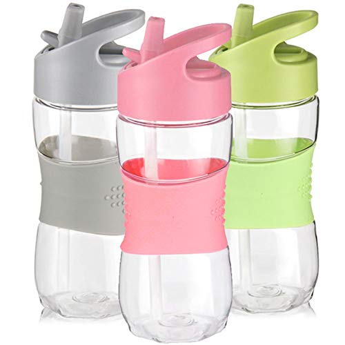 Kids Water Bottle with Straw 12 OZ BPA-Free Tritan Bulk Bottle Pink Little Girls Clear Drinking Bottle for School