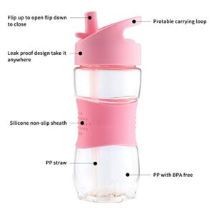 Kids Water Bottle with Straw 12 OZ BPA-Free Tritan Bulk Bottle Pink Little Girls Clear Drinking Bottle for School