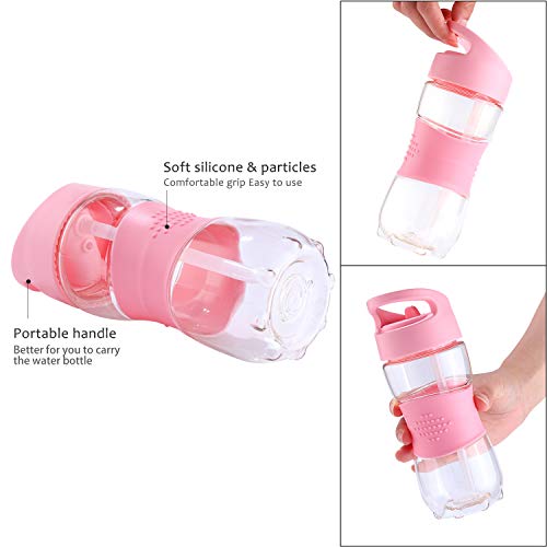 Kids Water Bottle with Straw 12 OZ BPA-Free Tritan Bulk Bottle Pink Little Girls Clear Drinking Bottle for School