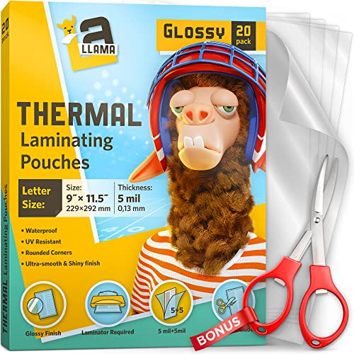 Thermal Laminating Pouches, 9 x 11.5 Inches, 5 Mil Thick, 20 Pack, Suited for Letter Size Laminating Sheets 8.5 x 11