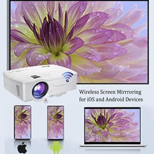 Laptop WiFi Projector Computer Portable Projector 1080P 7500L Video Movie Outdoor Home Cinema HDMI Multimedia 120" Keystone Correction Compatible with Smartphone EXCEL PPT iOS Android （White）