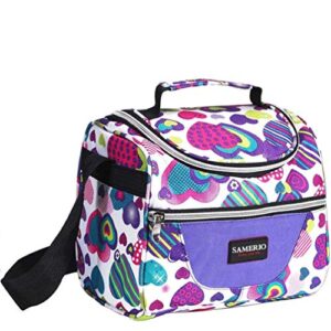 kids lunch bag insulated lunch box lunch organizer cooler bento bags for school work/girls boys children student women with adjustable strap and zip closure travel lunch tote, front pocket (purple)