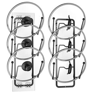 carry360 2 pack pot lid organizer rack, 6 tier pot lids holder for cabinet door/wall mount, reusable pot lid rack holder for kitchen storage with no drilling adhesive (black)