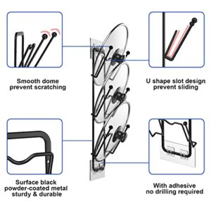 Carry360 2 Pack Pot Lid Organizer Rack, 6 Tier Pot Lids Holder for Cabinet Door/Wall Mount, Reusable Pot Lid Rack Holder for Kitchen Storage with No Drilling Adhesive (Black)