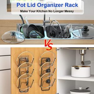 Carry360 2 Pack Pot Lid Organizer Rack, 6 Tier Pot Lids Holder for Cabinet Door/Wall Mount, Reusable Pot Lid Rack Holder for Kitchen Storage with No Drilling Adhesive (Black)