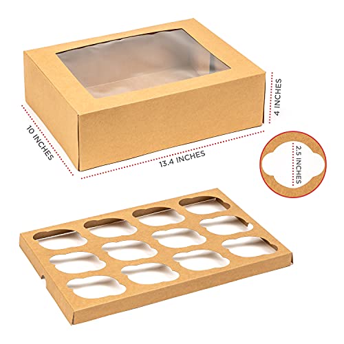 SMIRLY Cupcake Boxes 4 Count: Disposable Cupcake Containers 4 Count, Cupcake Holder with Lid, Cupcake Carrier, Bakery Boxes with Window, Pastry Boxes, Brown Cookie Boxes with Window Long Treat Boxes