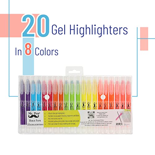 Mr. Pen No Bleed Gel Highlighter, Bible Highlighters, Assorted Colors, Pack of 20